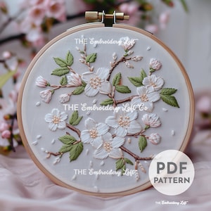 Cherry Blossoms Hand Embroidery Pattern, Cherry Blossom Pattern, Sakura ...