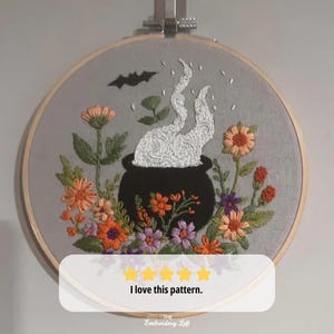 Floral Cauldron Hand Embroidery Pattern, Autumn Embroidery Pattern ...