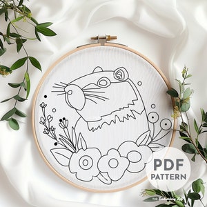 Floral Capybara Hand Embroidery Pattern, Cute Capybara Pattern, South ...