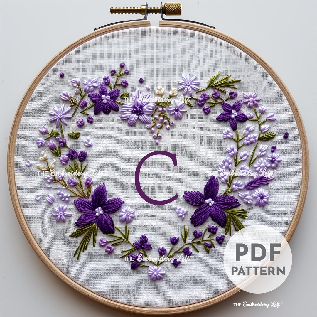 Letter C Valentine Embroidery, Monogram Embroidery Gift, Personalized ...