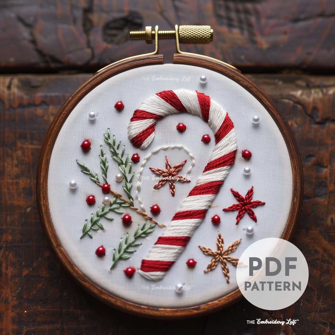 Candy Cane Hand Embroidery Pattern, Christmas Candy, Candy Cane ...