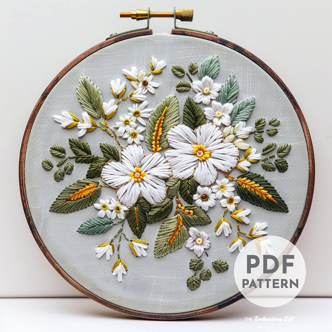 Spring Blossom Hand Embroidery Pattern, White Flowers Pattern, Floral ...
