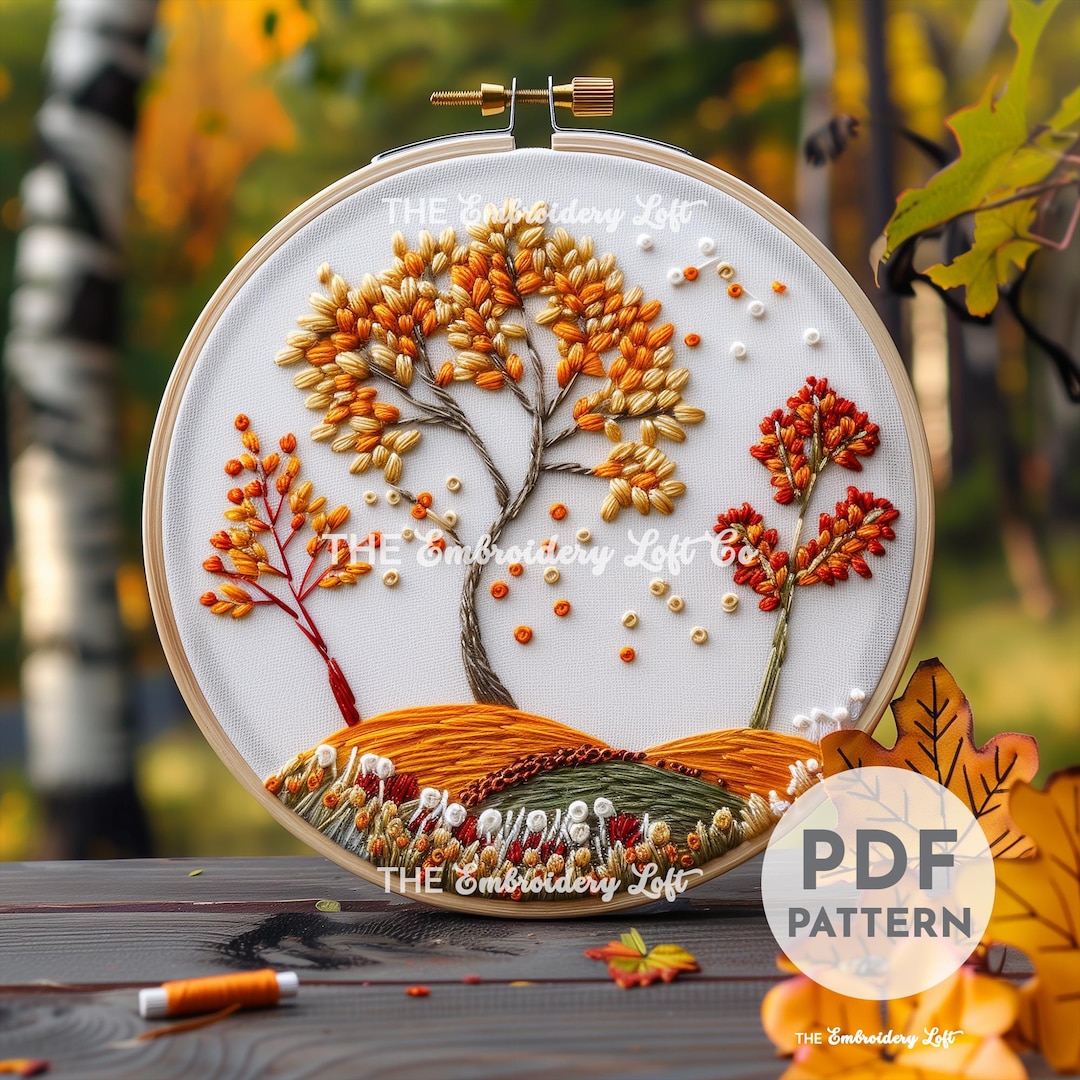 Autumn Trees Hand Embroidery Pattern, Autumn Embroidery Pattern, Autumn ...
