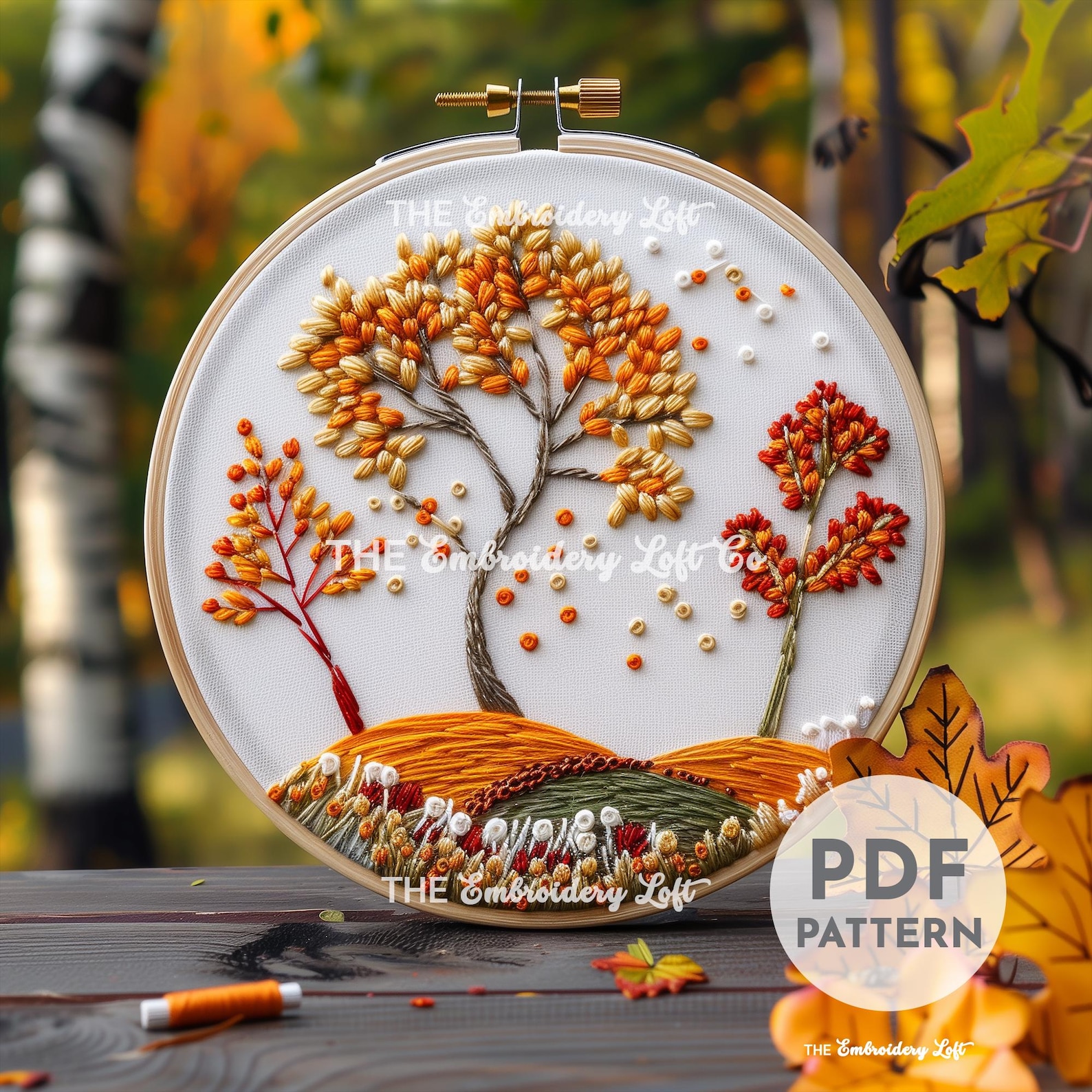 Autumn Trees Hand Embroidery Pattern, Autumn Embroidery Pattern, Autumn ...