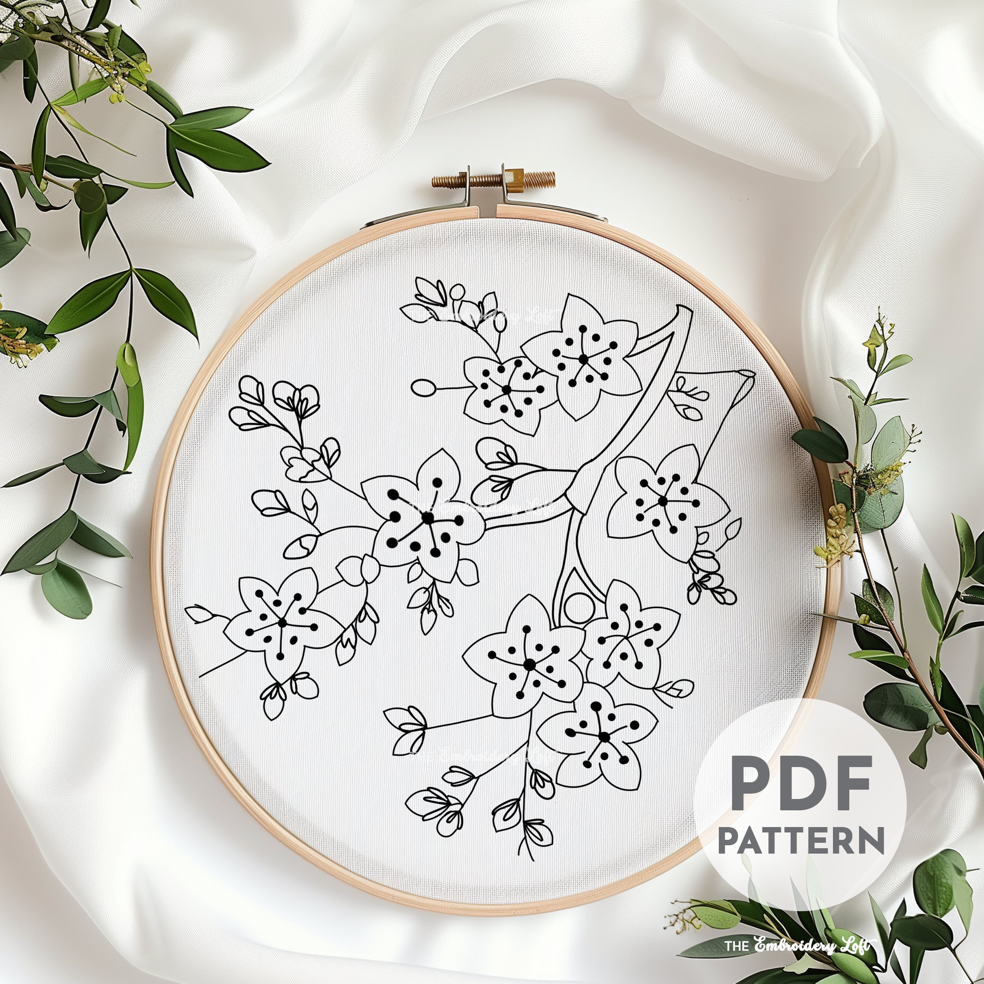 Cherry Blossoms Hand Embroidery Pattern, Cherry Blossom Pattern, Sakura ...