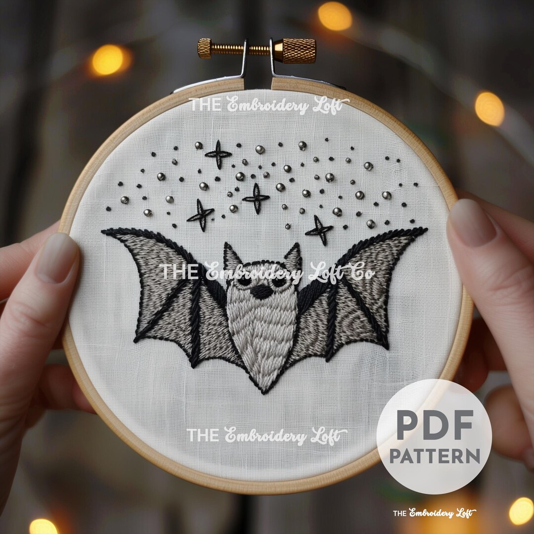 Celestial Bat Hand Embroidery Pattern, Witchy Bat Design, Mystical Bat ...