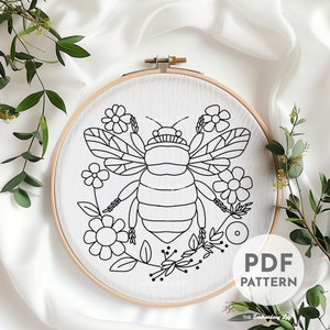 Bumble Bee Hand Embroidery Pattern, Honey Bee Pattern, Cute Bee Pattern ...