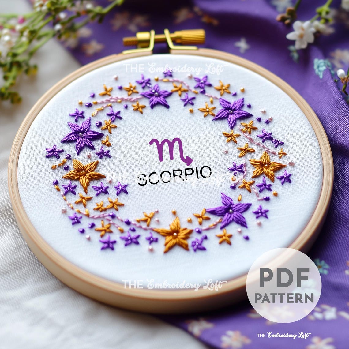Scorpio Hand Embroidery Pattern, Scorpio Embroidery, Zodiac Embroidery ...