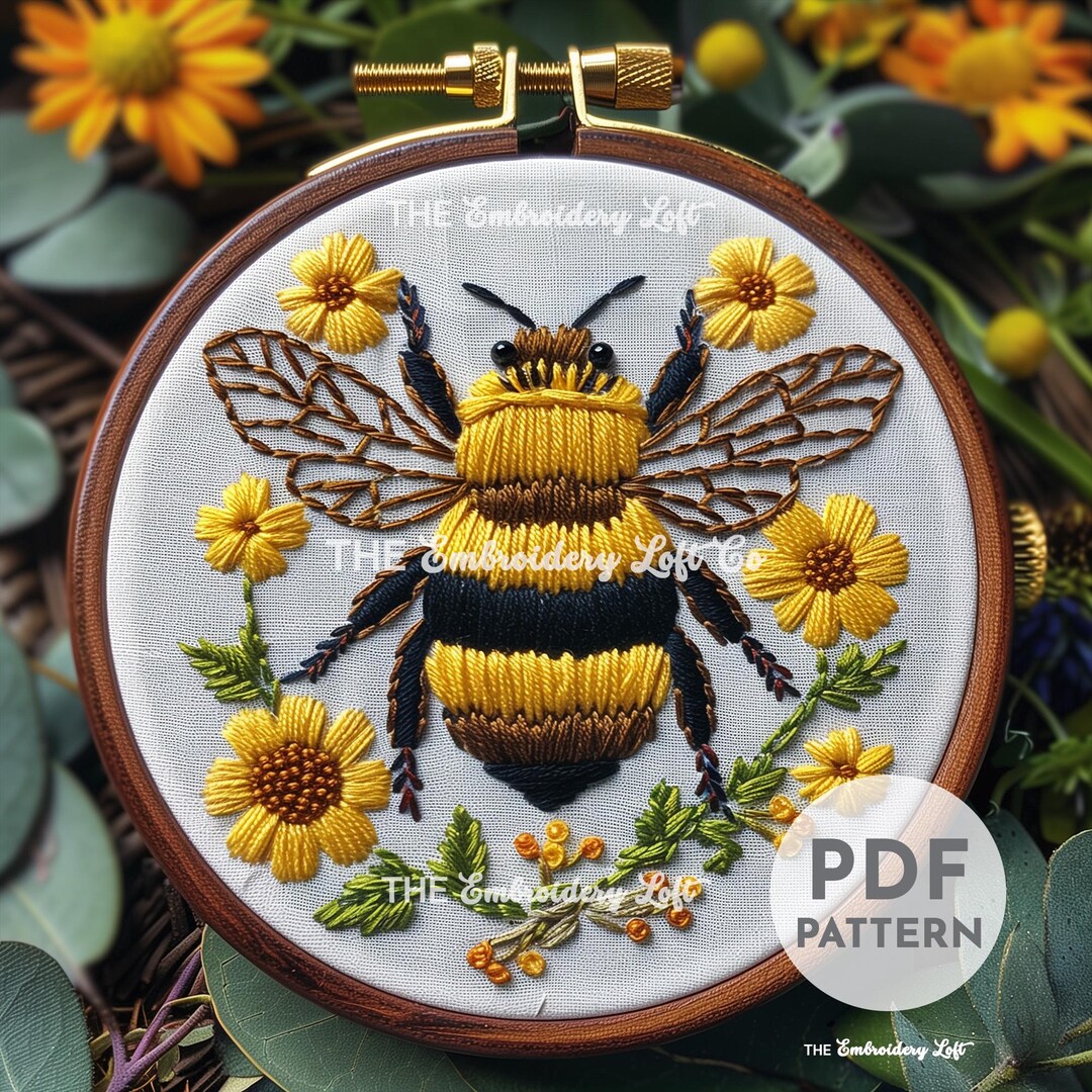 Bumble Bee Hand Embroidery Pattern, Honey Bee Pattern, Cute Bee Pattern ...