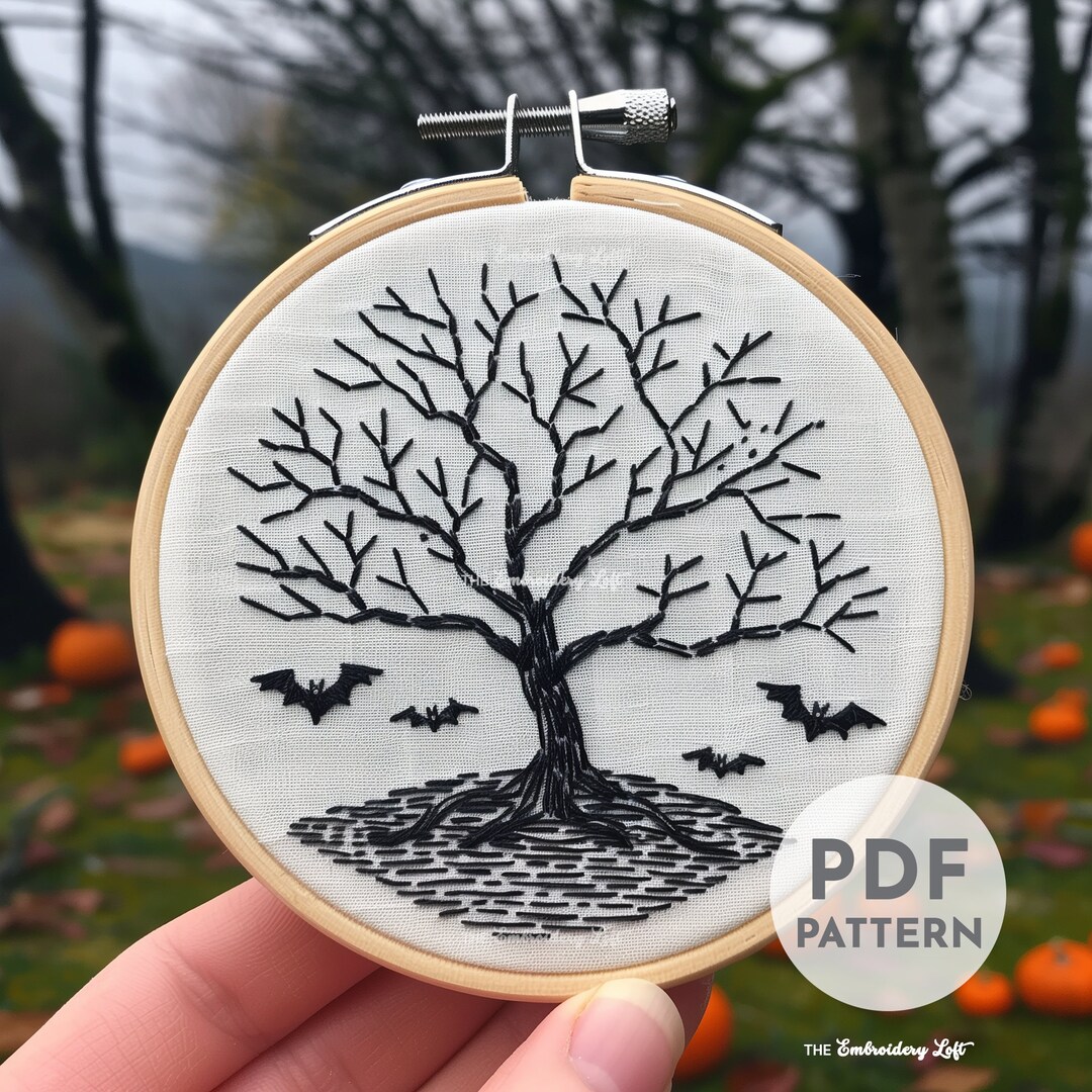 Spooky Tree Hand Embroidery Pattern, Halloween Embroidery Pattern ...