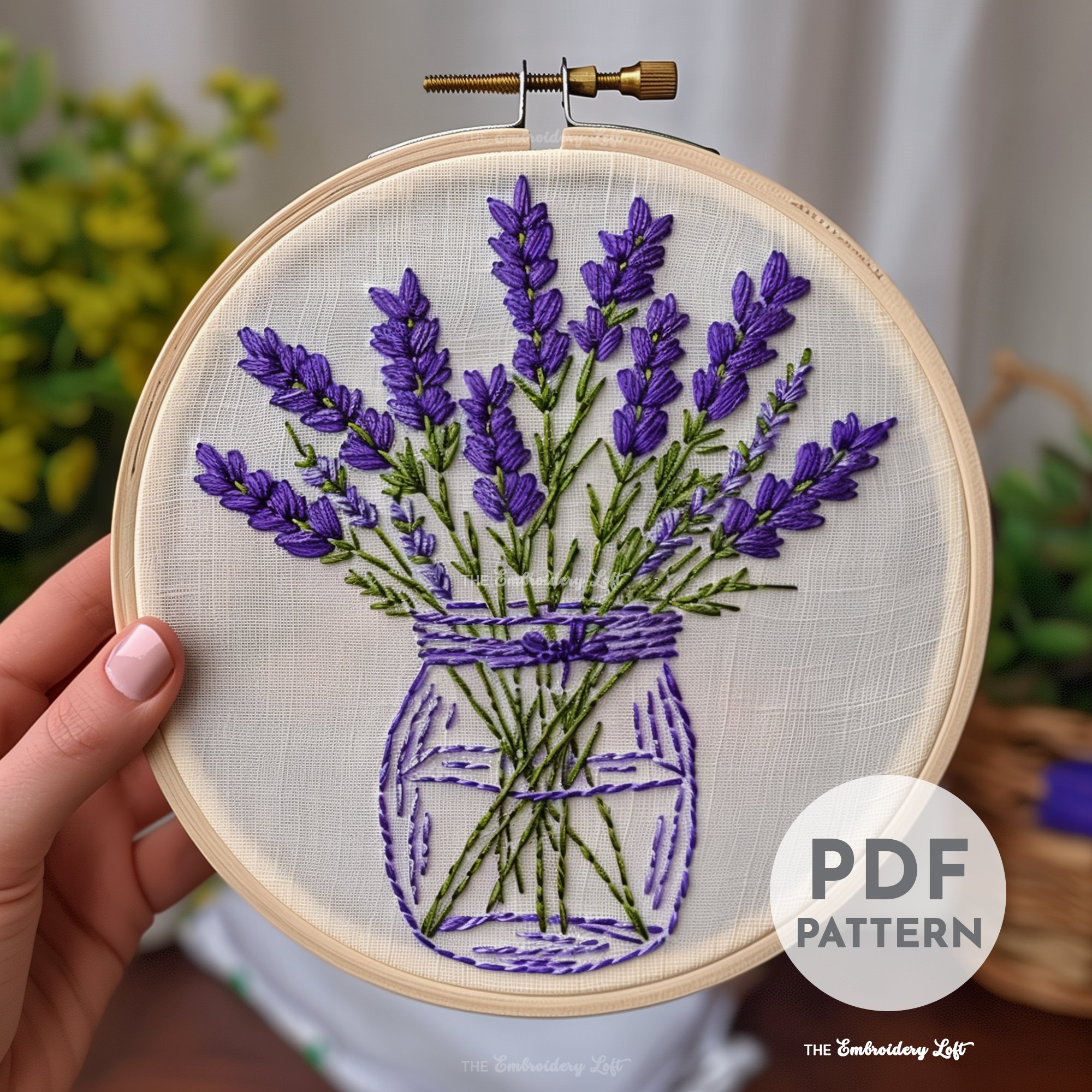 Vase of Lavender Hand Embroidery Pattern, Purple Lavender Pattern ...
