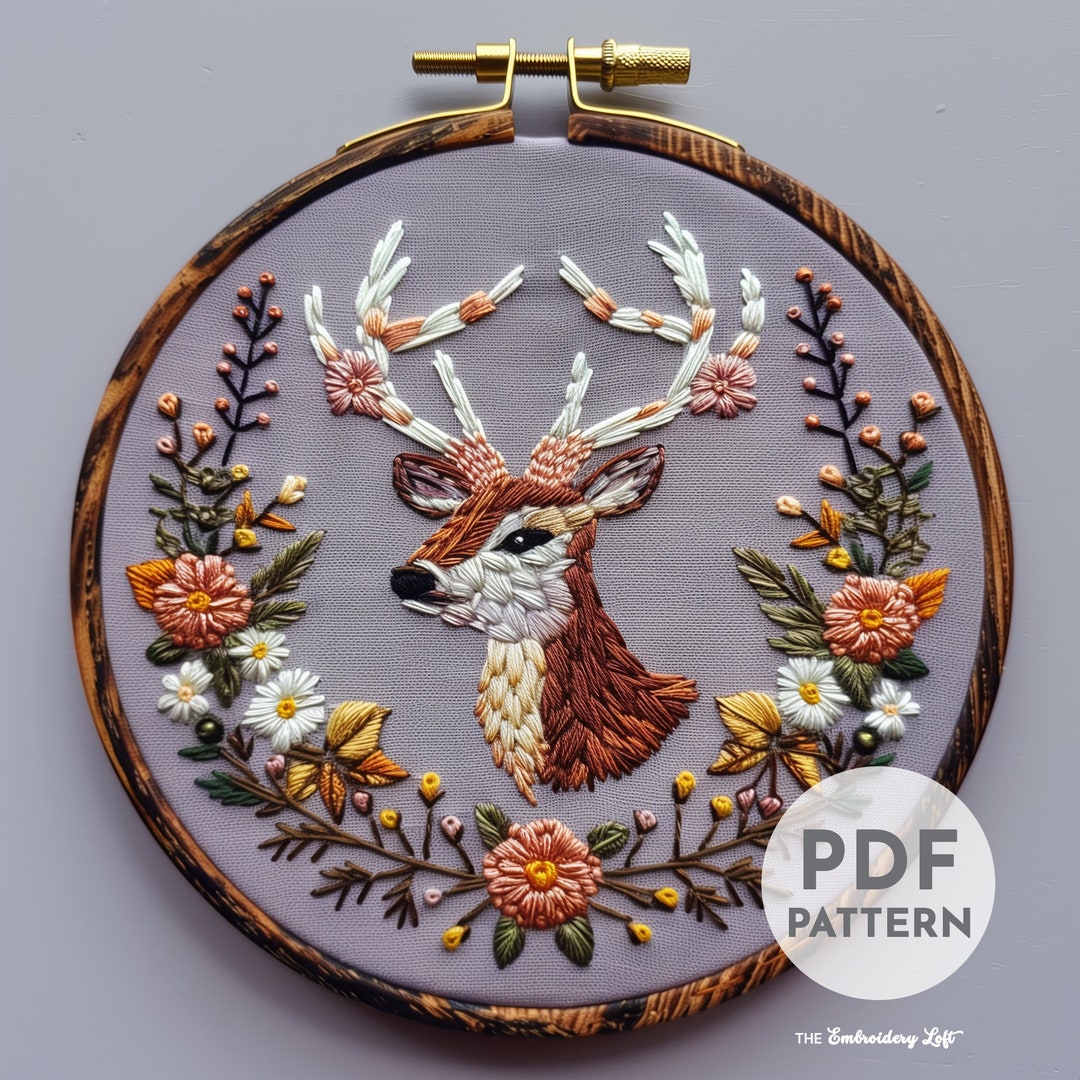 Woodland Deer Hand Embroidery Pattern, Deer Pattern, Woodland ...
