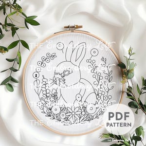 Easter Bunny Hand Embroidery Pattern, Easter Gift, Floral Bunny ...