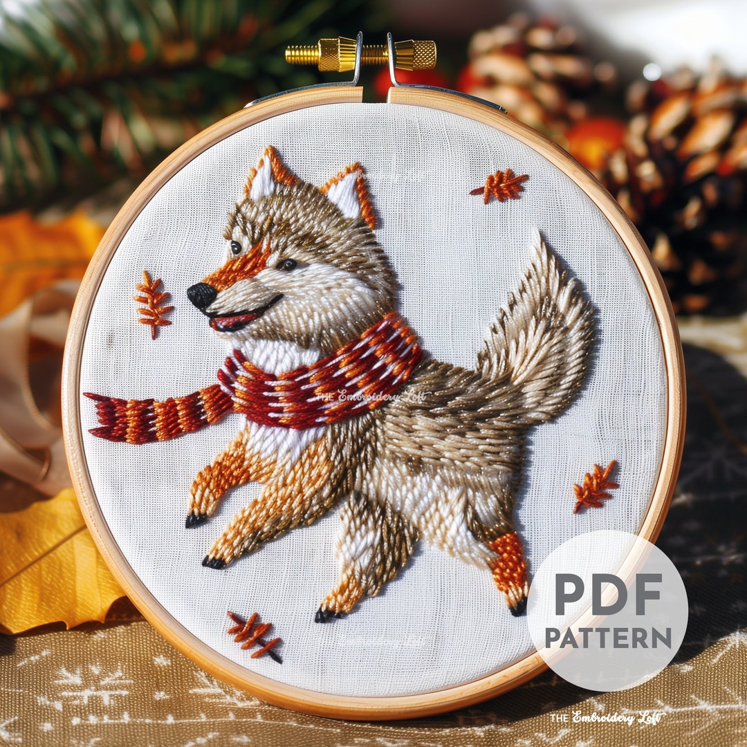 Autumn Wolf Hand Embroidery Pattern, Woodland Wolf Pattern, Woodland ...