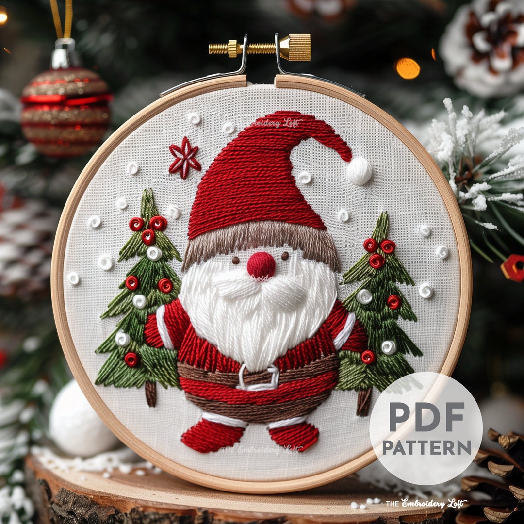 Santa Gnome Hand Embroidery Pattern, Santa Embroidery, Christmas ...
