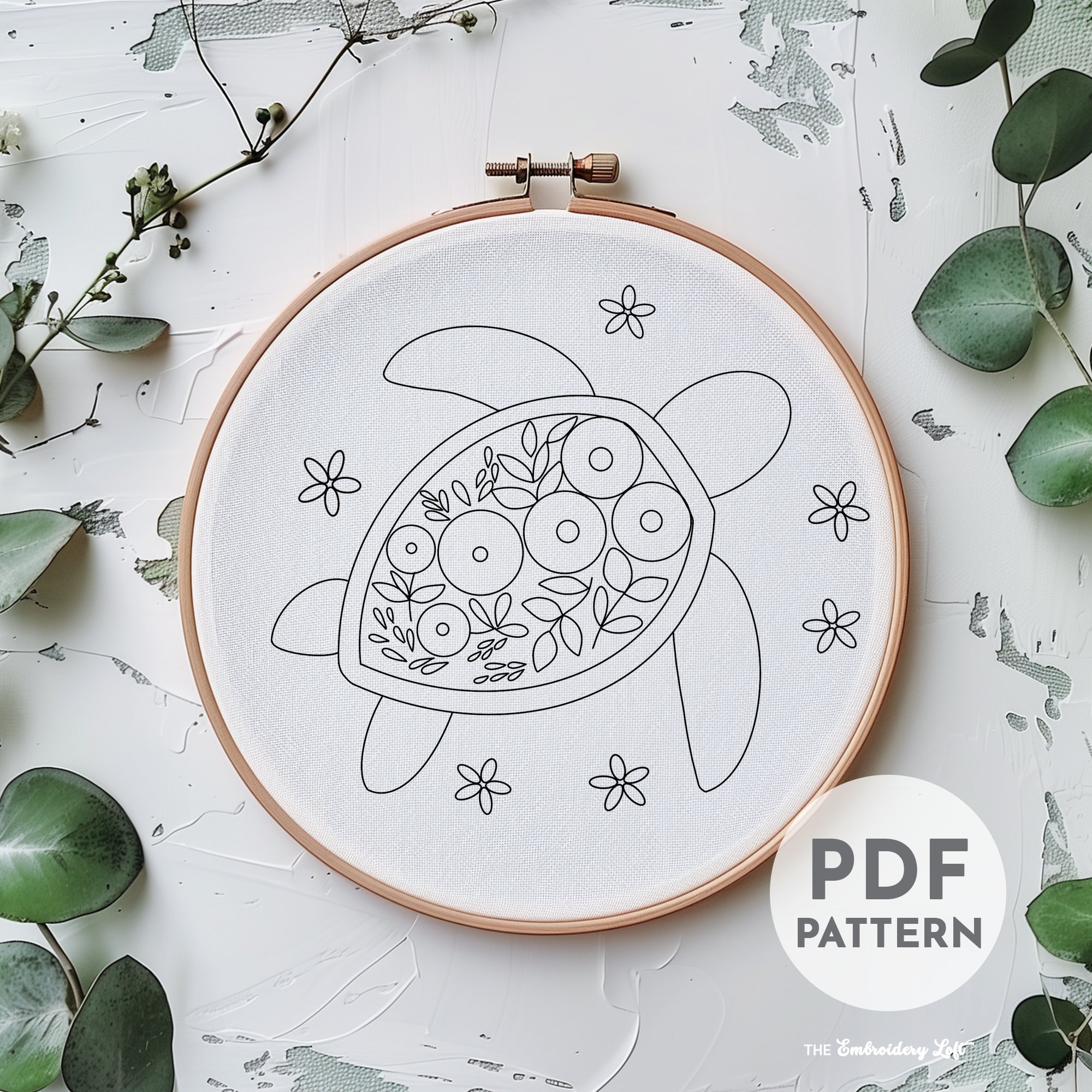 Floral Turtle Hand Embroidery Pattern, Sea Turtle Pattern, Ocean ...
