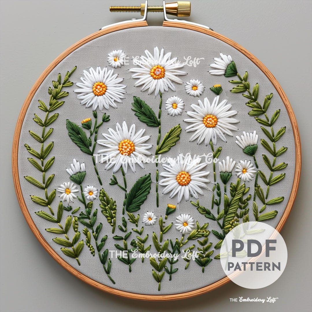 White Daisies Hand Embroidery Pattern, Daisies Pattern, White Flowers ...