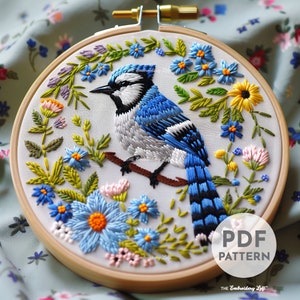 Spring Blue Jay Hand Embroidery Pattern, Blue Jay Pattern, Blue Jay ...