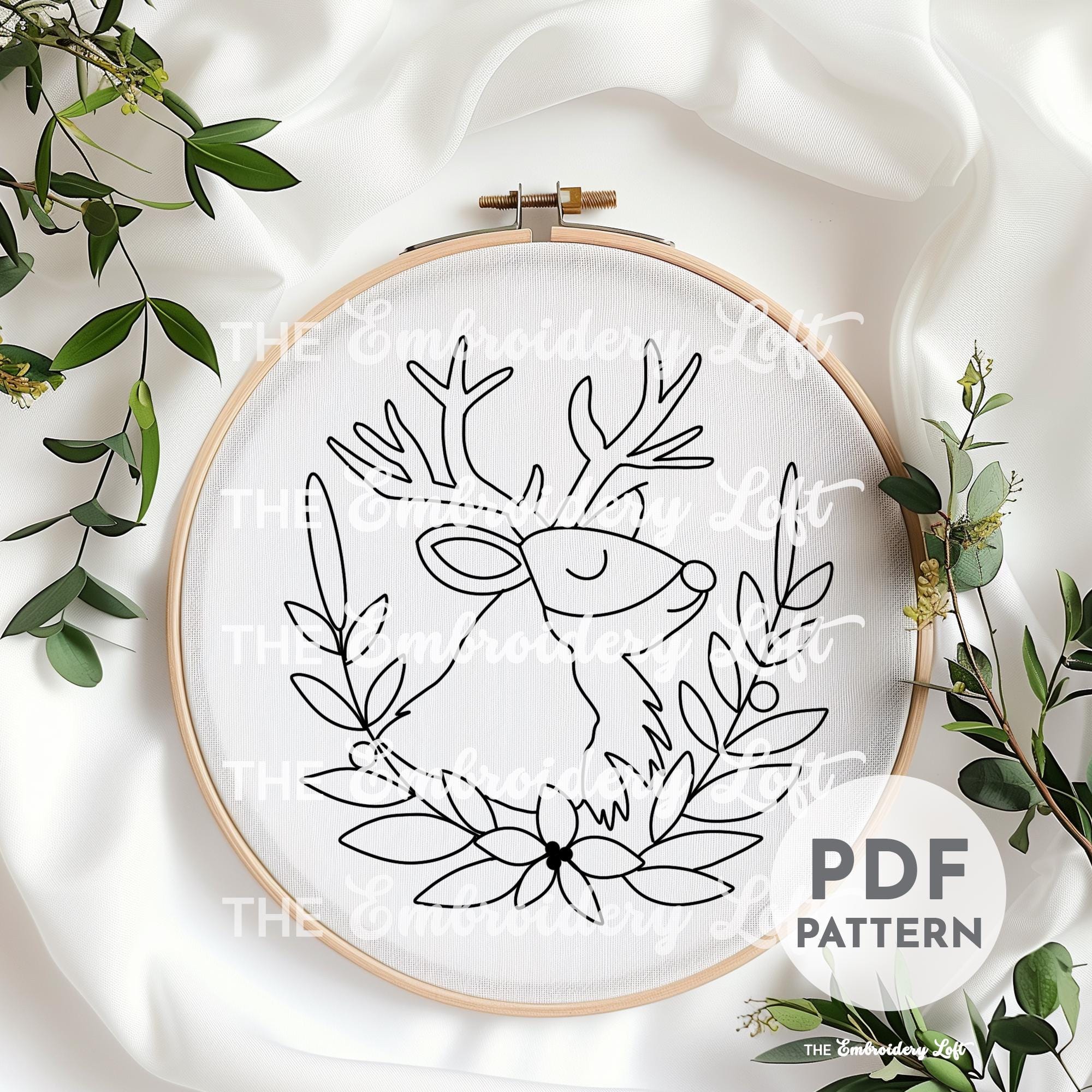 Reindeer Hand Embroidery Pattern, Christmas Reindeer Design, Christmas ...