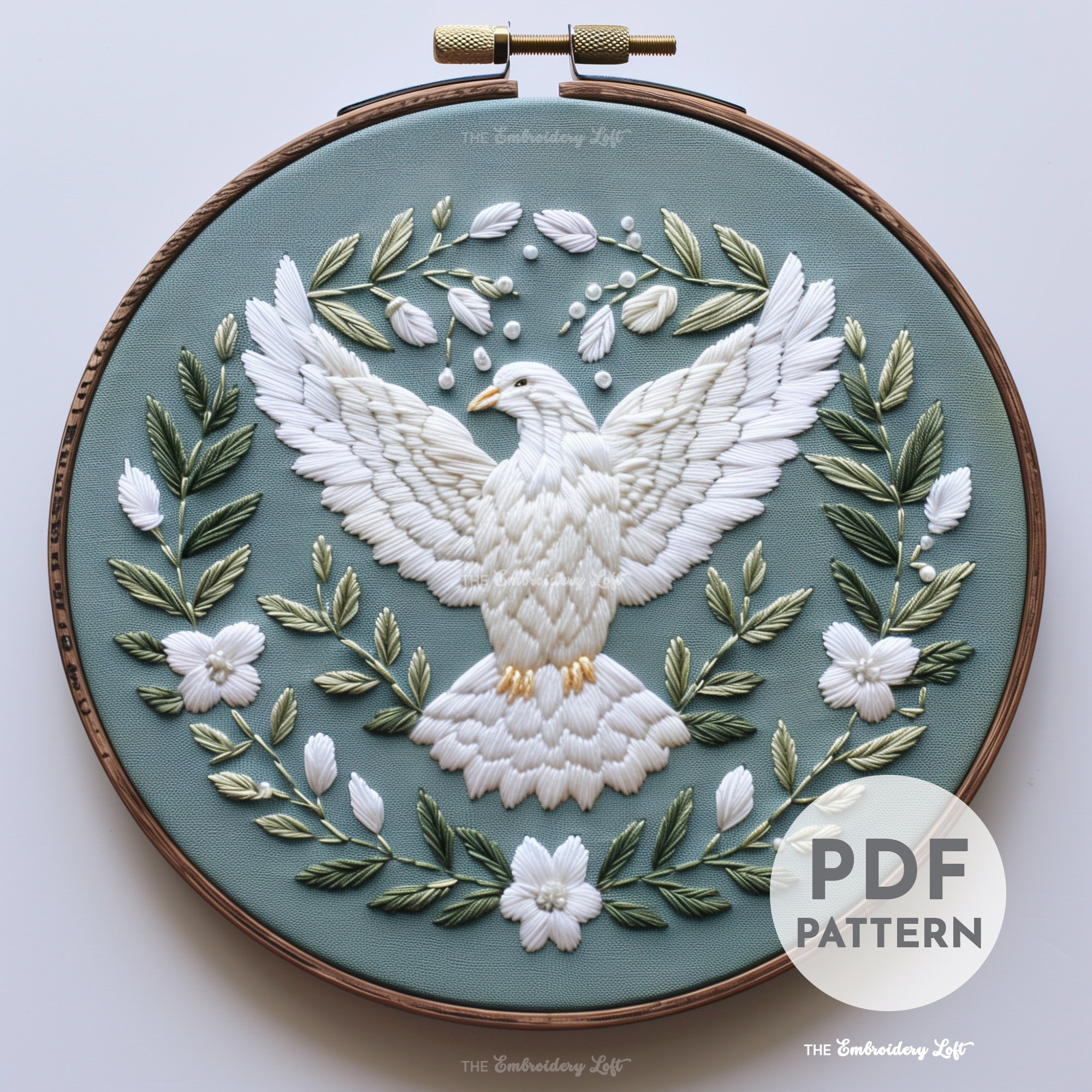 Peace Dove Hand Embroidery Pattern, Floral Dove Pattern, Dove ...