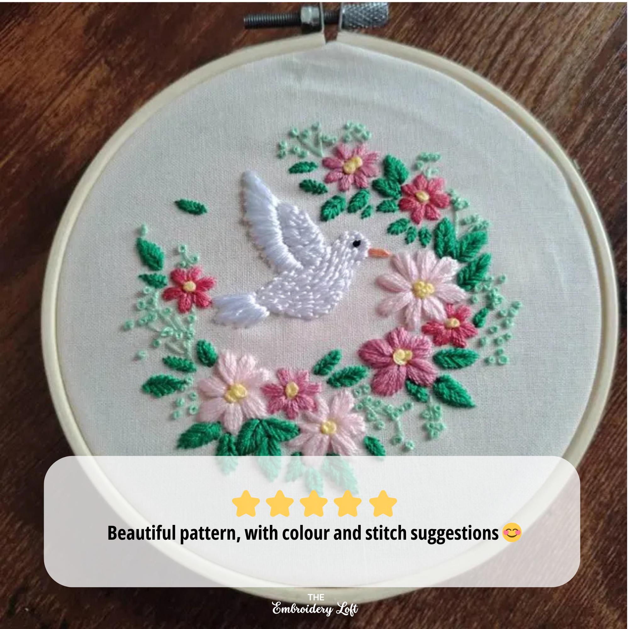 Purple Dove Hand Embroidery Pattern, Floral Dove Pattern, Dove ...