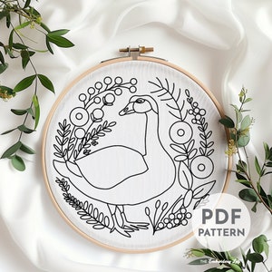 Woodland Goose Hand Embroidery Pattern, Goose Pattern, Bird Pattern ...