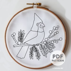 Red Cardinal Hand Embroidery Pattern, Red Cardinal Pattern, Christmas ...
