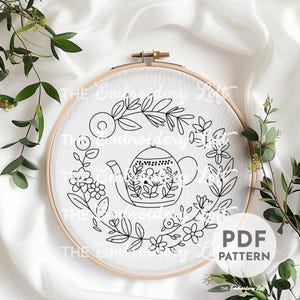 Floral Tea Pot Hand Embroidery Pattern, Tea Pot Embroidery Pattern, Tea ...