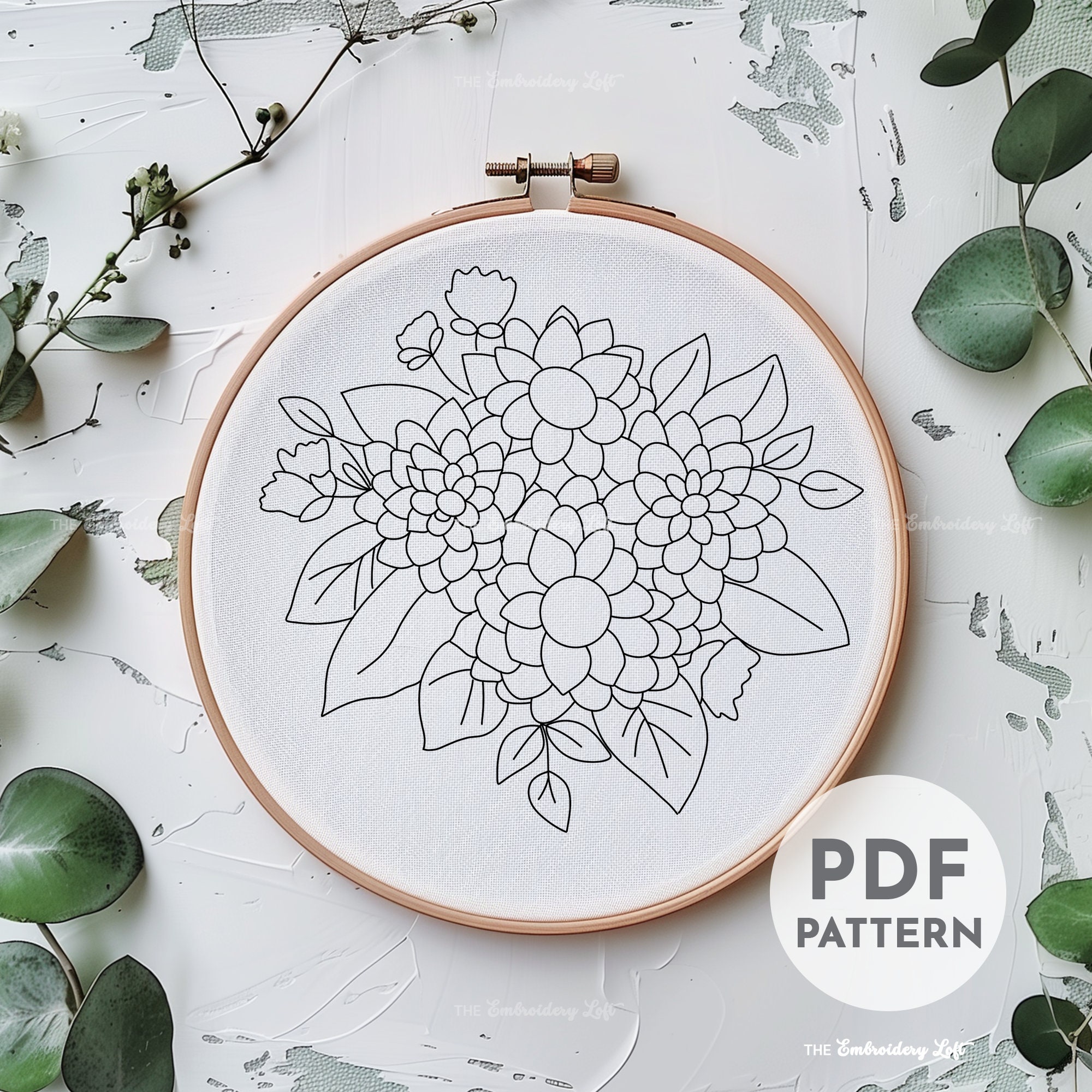 Dahlia Flowers Hand Embroidery Pattern, Dahlia Pattern, Dahlia ...