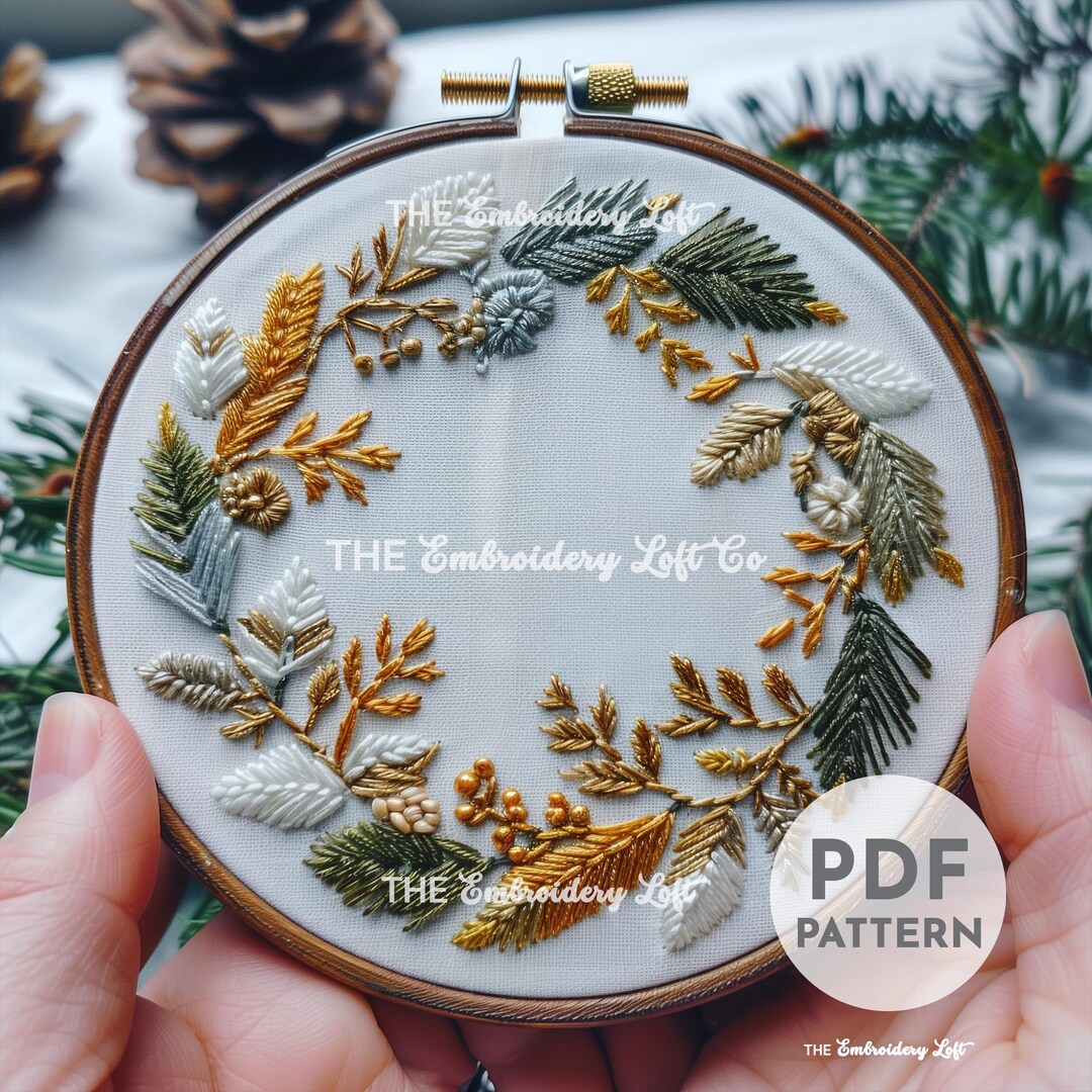 Winter Wreath Hand Embroidery Pattern, Christmas Embroidery Pattern ...