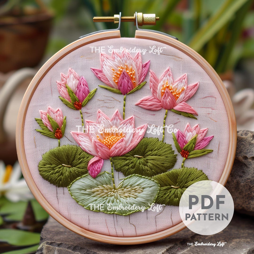 Water Lilies Hand Embroidery Pattern, Lily Pad Pattern, Water Lily ...