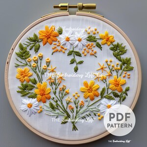 Orange Floral Heart Wreath Hand Embroidery Pattern, Heart Embroidery ...
