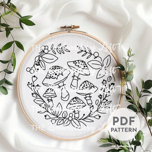 Forest Mushrooms Hand Embroidery Pattern, Autumn Embroidery Pattern ...
