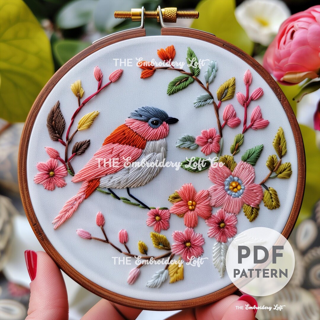 Pink Folk Bird Hand Embroidery Pattern, Folk-style Embroidery, Folk ...