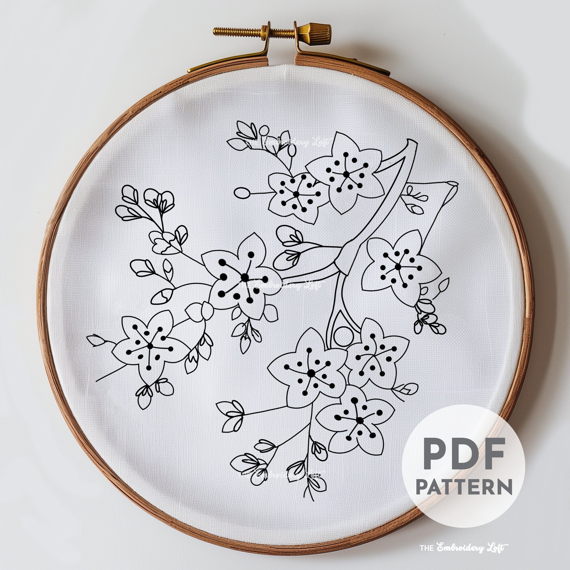 Cherry Blossoms Hand Embroidery Pattern, Cherry Blossom Pattern, Sakura ...
