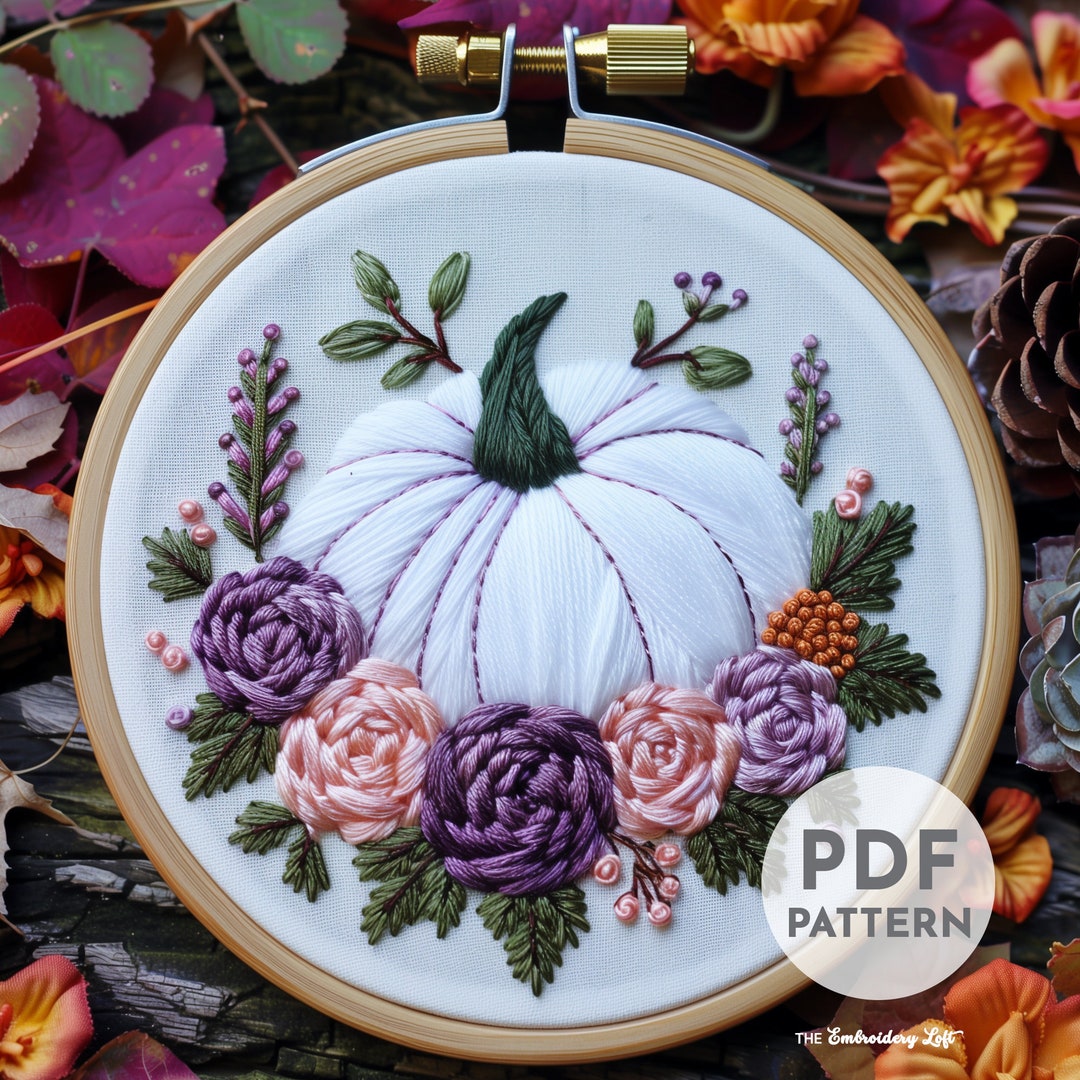 Autumn Pumpkin Hand Embroidery Pattern, Floral Pumpkin, Pumpkin Pattern ...