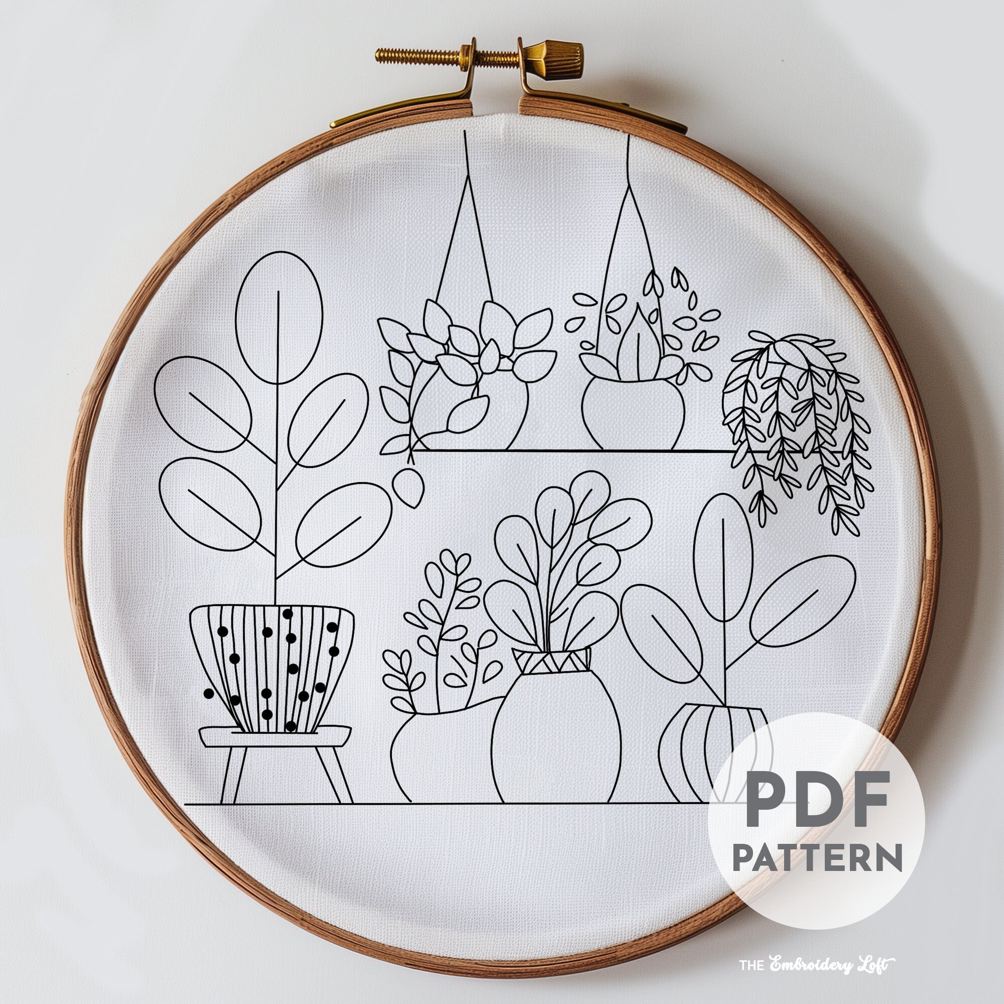 House Plants Shelf Hand Embroidery Pattern, House Plants Pattern ...