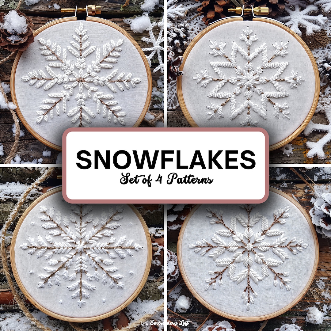 Set of 4 Winter Snowflake Hand Embroidery Patterns, Christmas ...