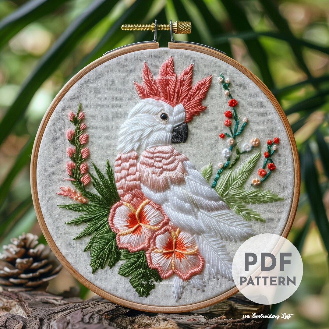 Cockatoo Hand Embroidery Pattern, Cockatoo Parrot Pattern, Tropical ...