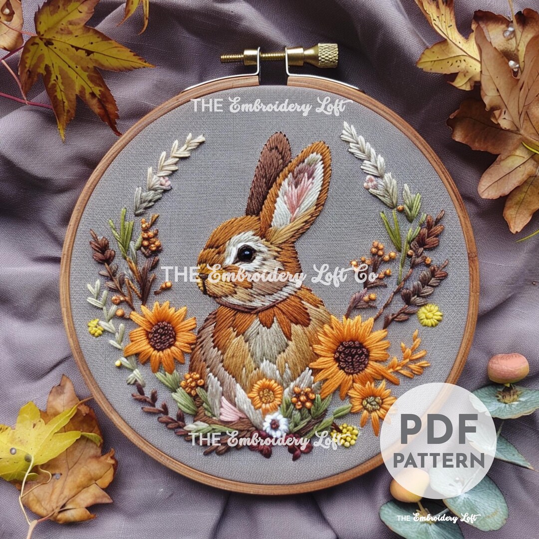 Woodland Rabbit Hand Embroidery Pattern, Rabbit Pattern, Woodland ...