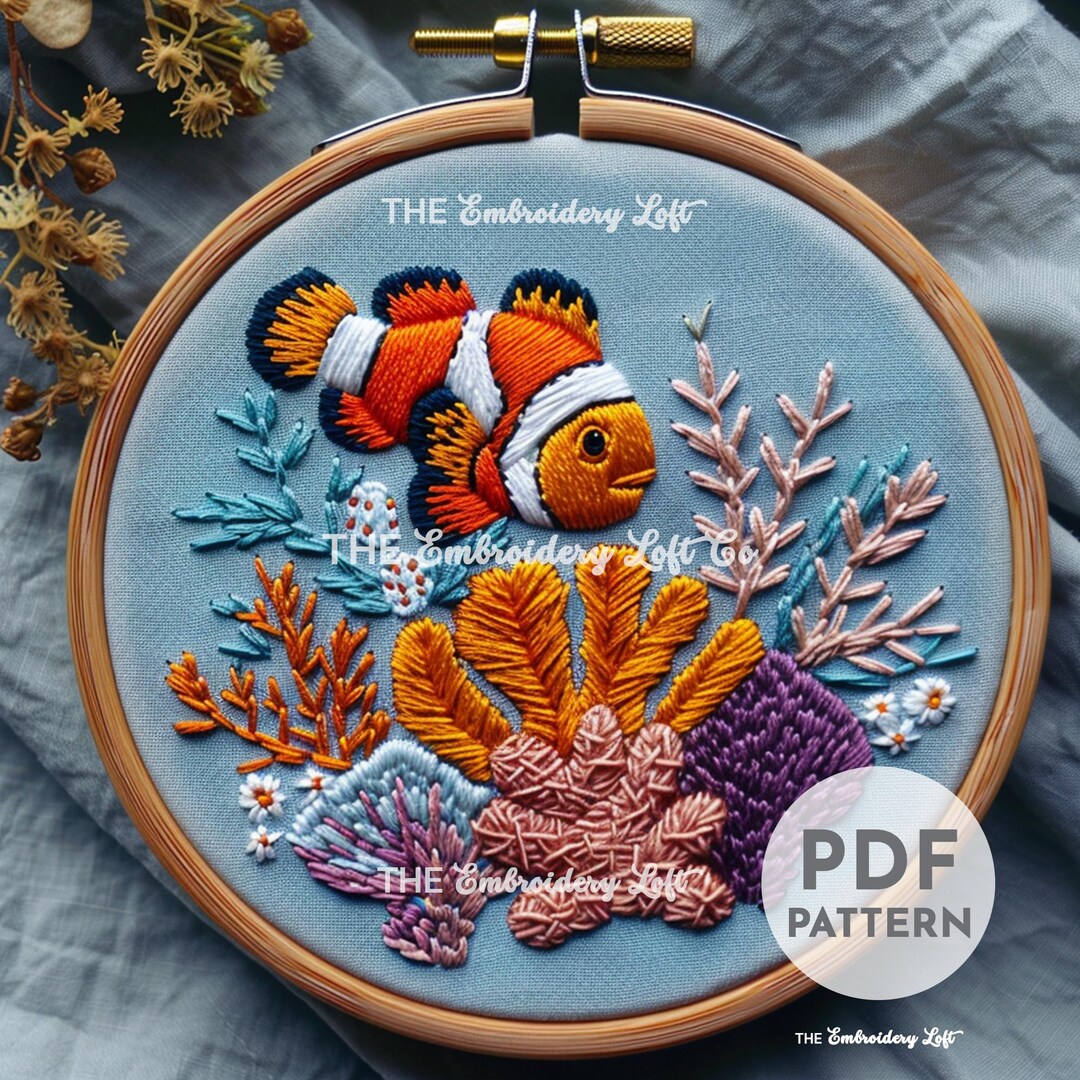 Clown Fish Hand Embroidery Pattern, Fish Pattern, Ocean Pattern, Hand ...