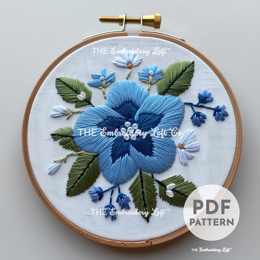 Blue Folk Flower Hand Embroidery Pattern, Folk Art Embroidery Pattern ...