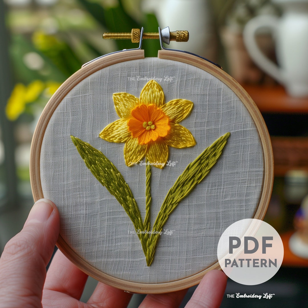 Yellow Daffodil Hand Embroidery Pattern, Daffodil Pattern, Daffodil ...