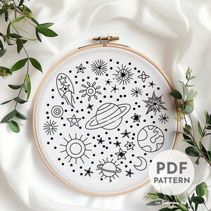 Outer Space Hand Embroidery Pattern, Universe Embroidery Pattern ...