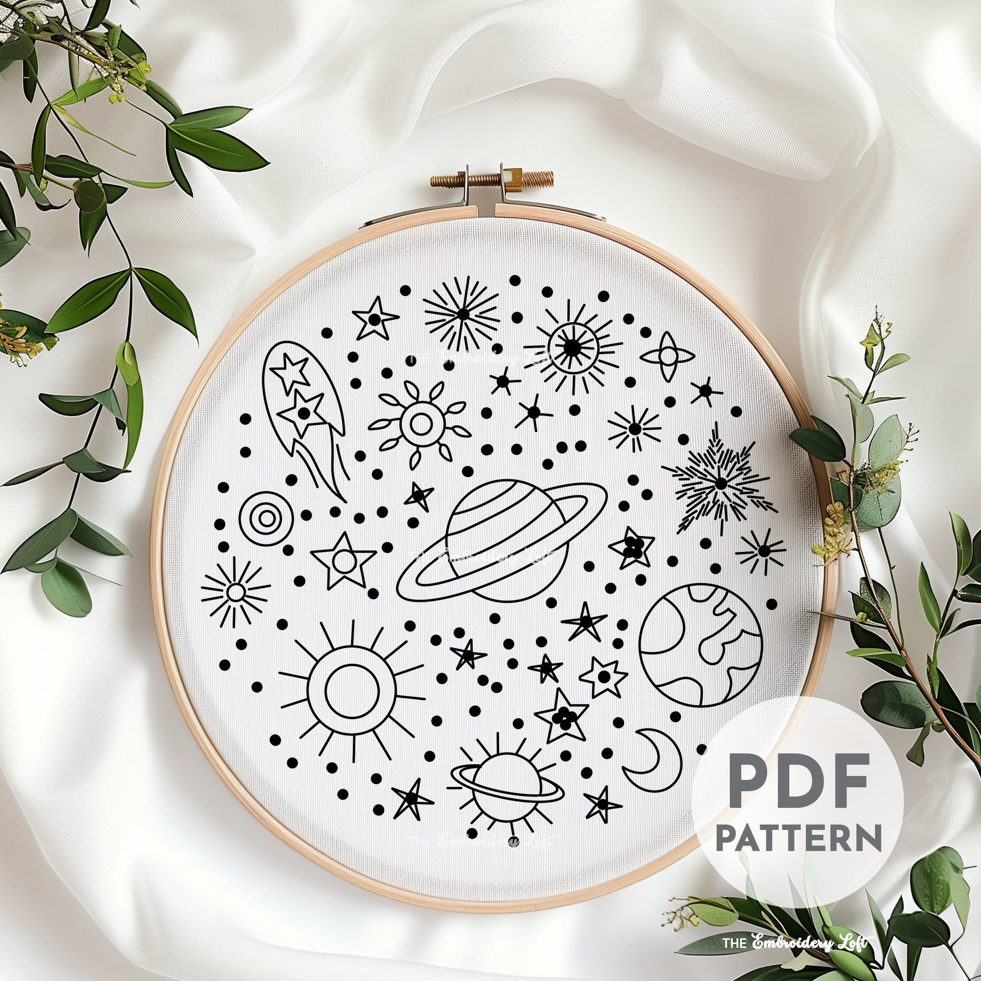 Outer Space Hand Embroidery Pattern, Universe Embroidery Pattern, Planets Embroidery Pattern ...