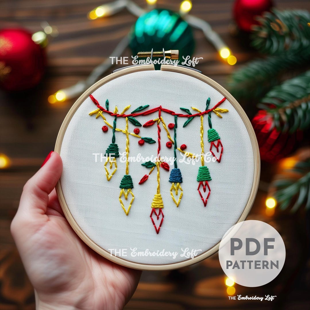 Christmas Lights Hand Embroidery Pattern, Christmas Embroidery Pattern ...