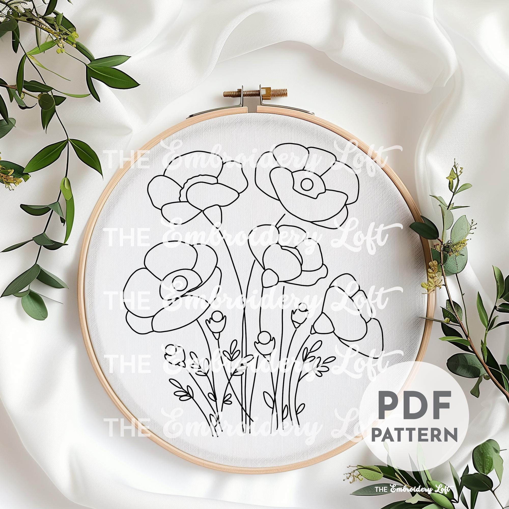 Red Poppies Hand Embroidery Pattern, Poppy Flower Pattern, Poppies ...