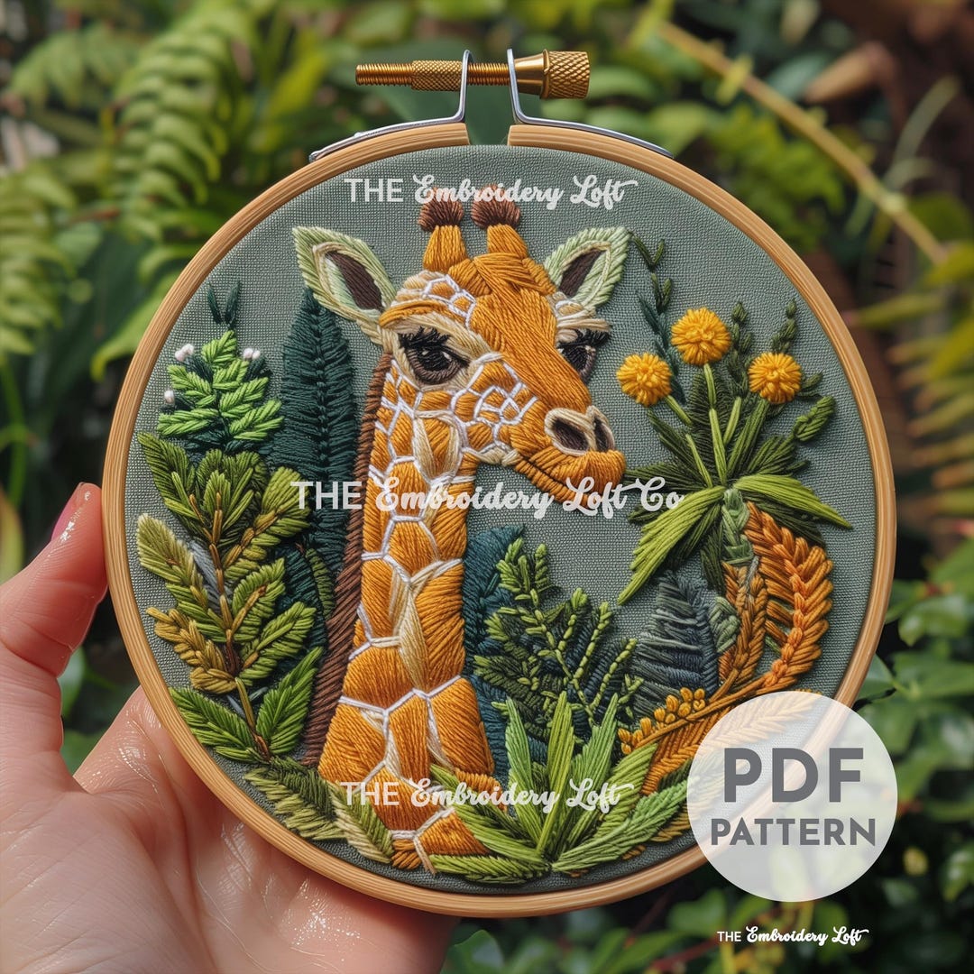 Floral Giraffe Hand Embroidery Pattern, Giraffe Pattern, Cute Giraffe ...