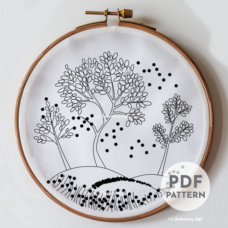 Autumn Trees Hand Embroidery Pattern, Autumn Embroidery Pattern, Autumn ...