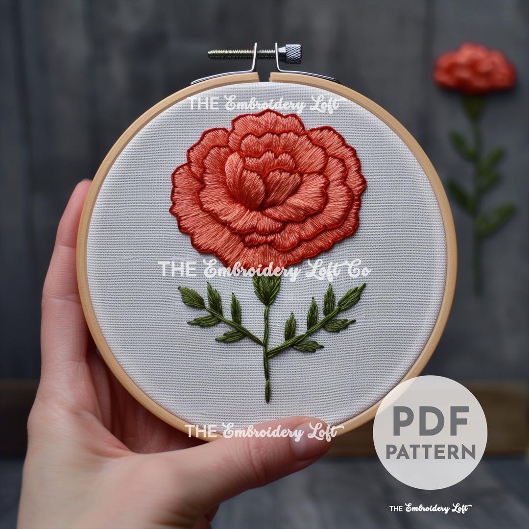 Carnation Hand Embroidery Pattern, Red Carnation Pattern, Carnation ...
